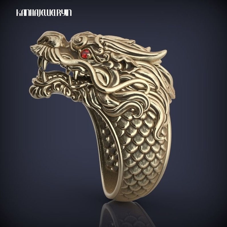 Stone Dragon-head-ring for Unisex Made of Sterling Silver 925 - Etsy