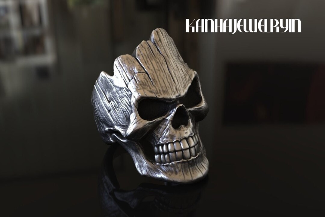 925 Silver Angry Groot Ring Unique Skull Ring for Men Wooden - Etsy