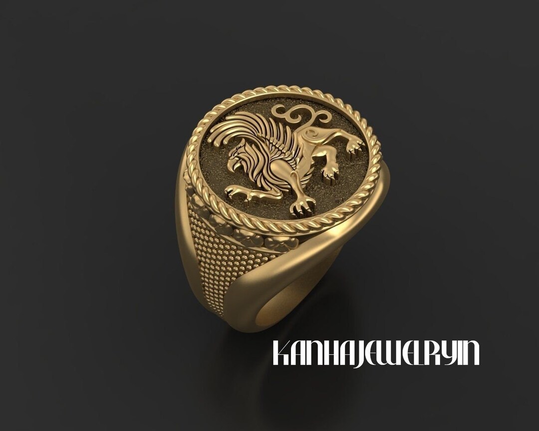 Griffin Square Signet Ring, Gryphon the Lion Bodied Eagle Headed ...