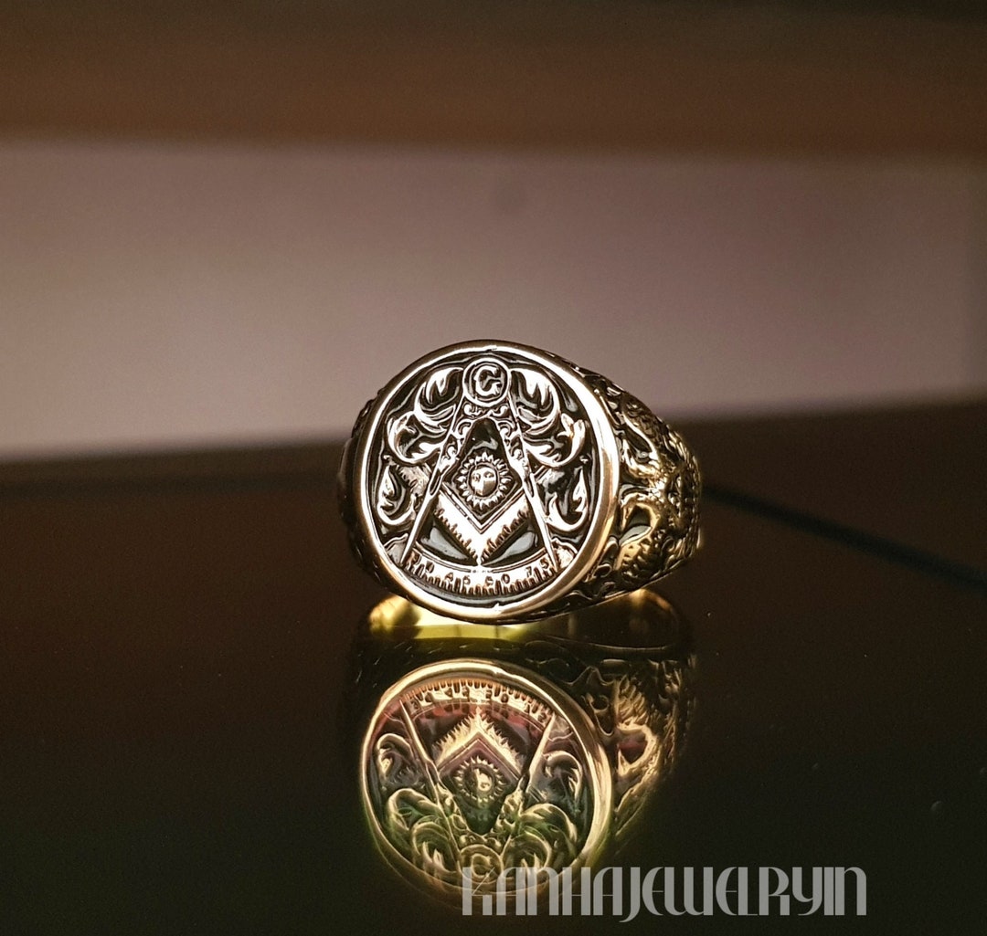 Master Mason Handmade Sterling Silver Men Enamel Ring - Etsy