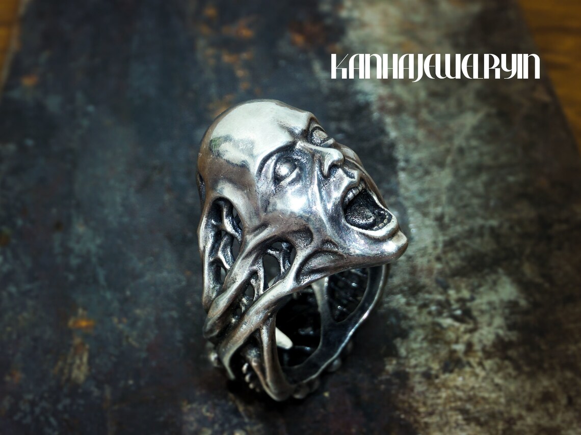 925 Starling Silver Scream Ring Silver Signet Man Ring - Etsy
