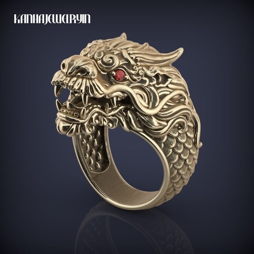 Stone Dragon-head-ring for Unisex Made of Sterling Silver 925 Celtic ...