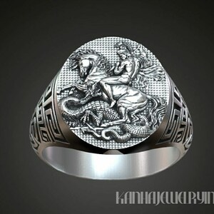 Silver Saint George Signet Ring Christian Jewelry Religious - Etsy