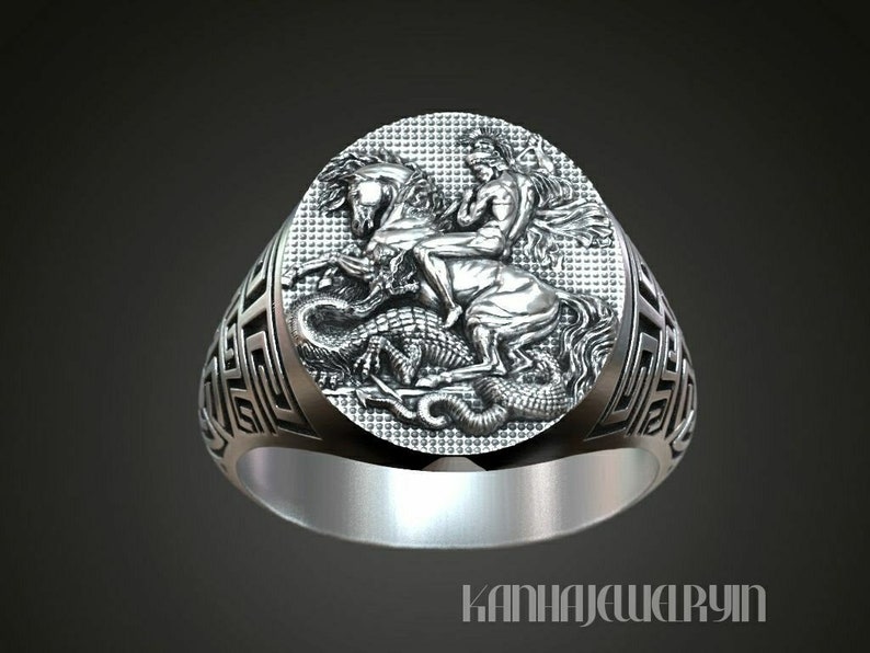 Silver Saint George Signet Ring Christian Jewelry Religious - Etsy