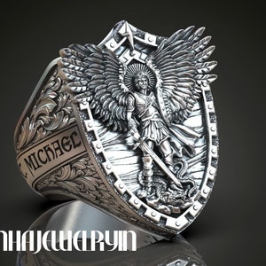 St Michael the Archangel Handmade Sterling Silver Men Signet Ring ...