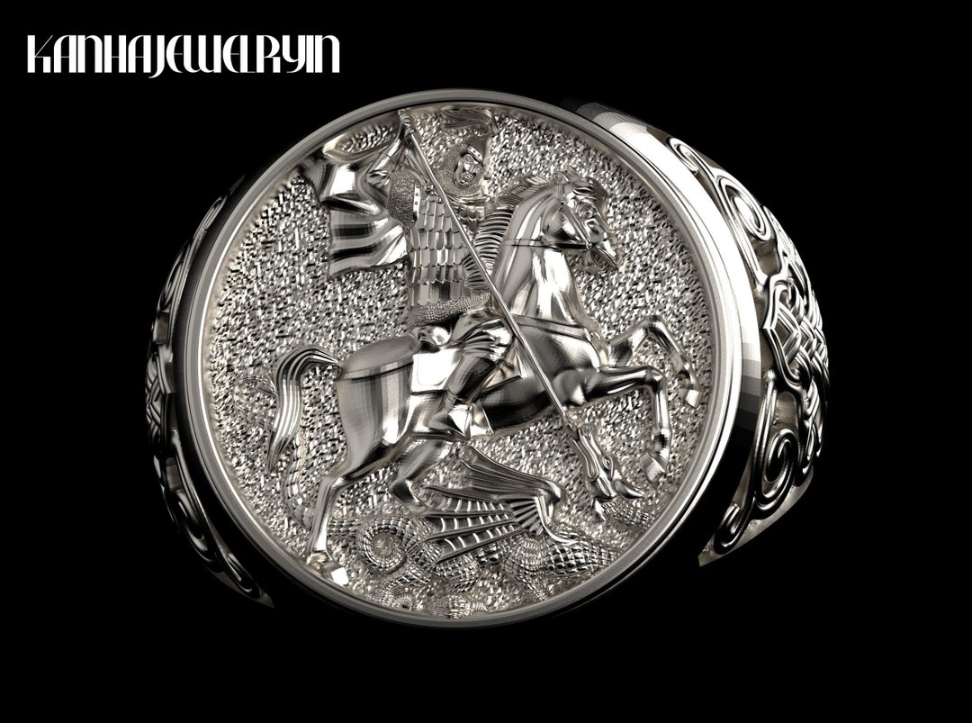 Silver Saint George Signet Ring Christian Jewelry Religious Accessory ...