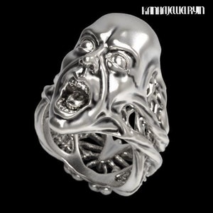 925 Starling Silver Scream Ring, Silver Signet Man Ring, Men's ...