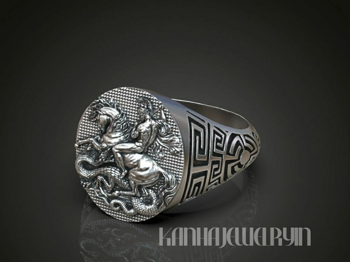 Silver Saint George Signet Ring Christian Jewelry Religious - Etsy