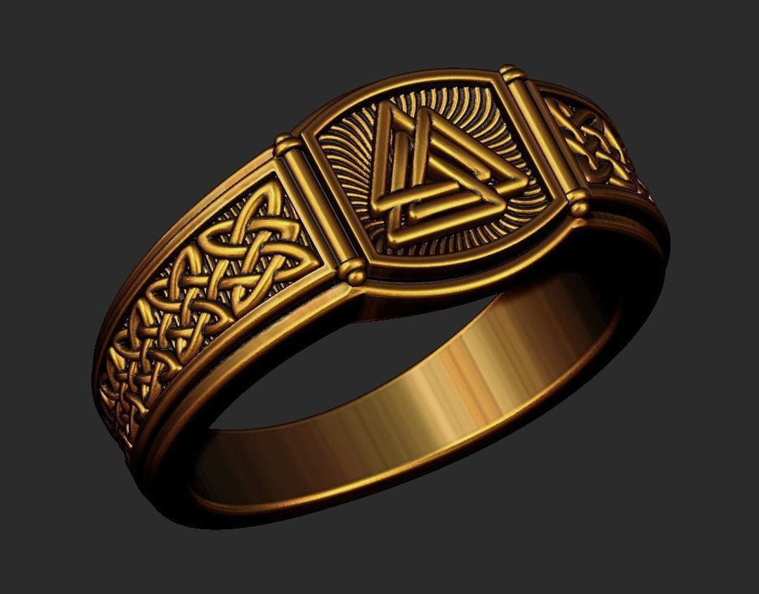 925 Solid Sterling Silver Viking-signet-ring-with-pagan-valknut-symbol ...