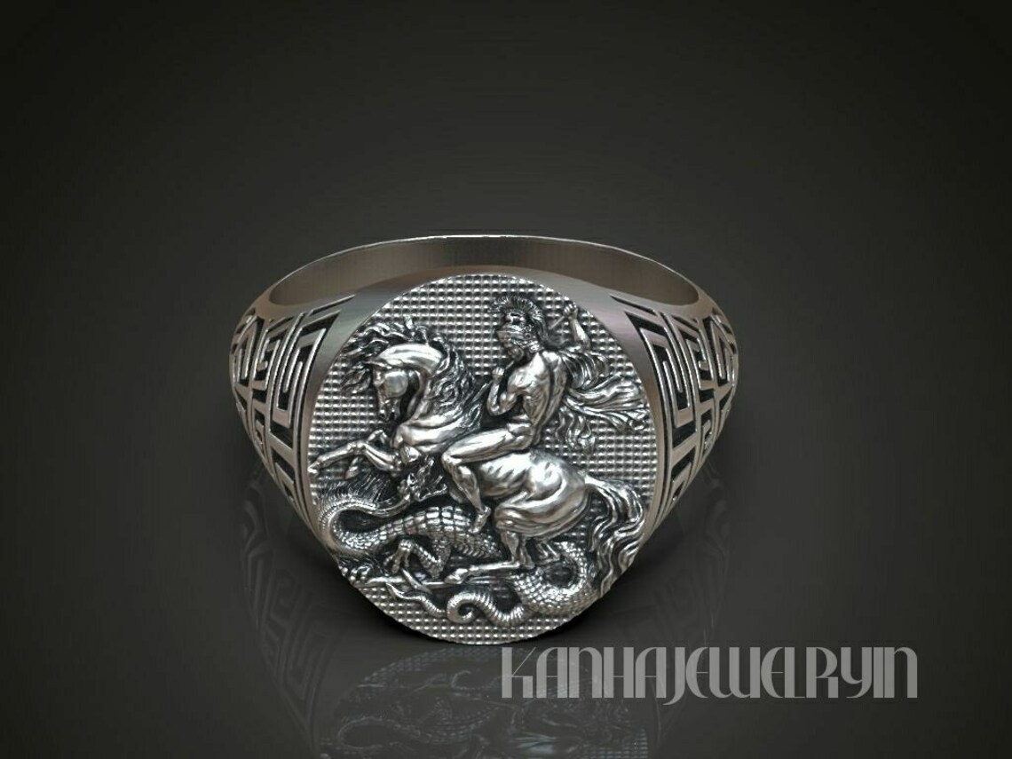 Silver Saint George Signet Ring Christian Jewelry Religious - Etsy