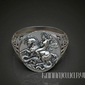 Silver Saint George Signet Ring Christian Jewelry Religious - Etsy