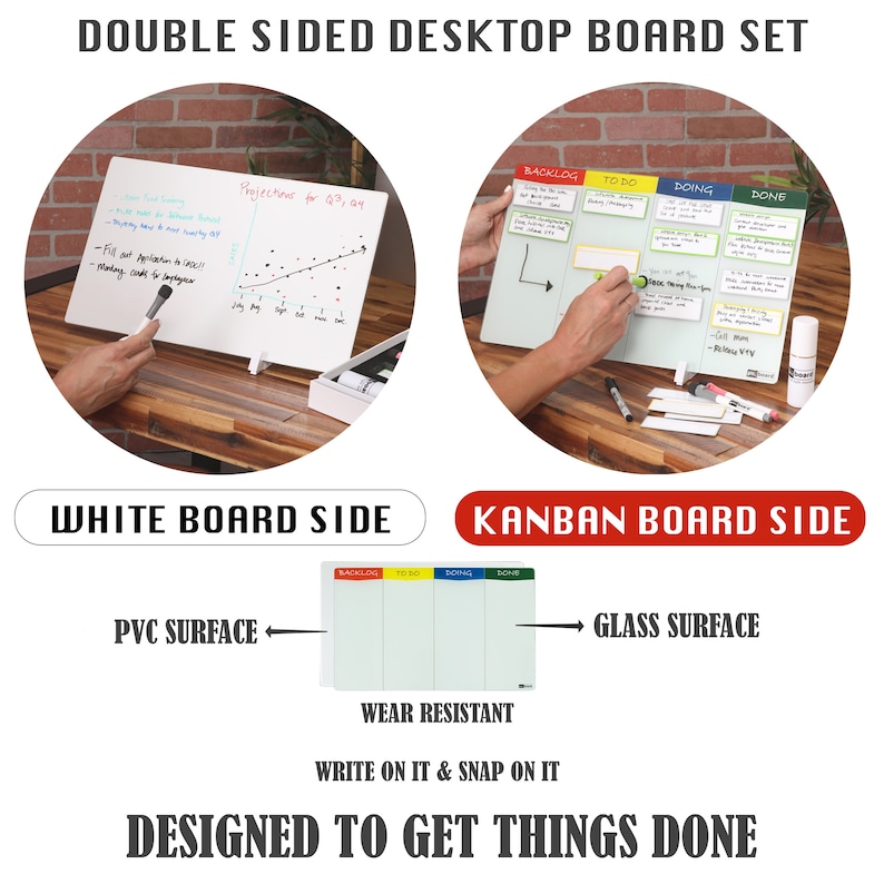 Double Sided Desktop Kanban Board and Desktop Whiteboard Full Toolset ...