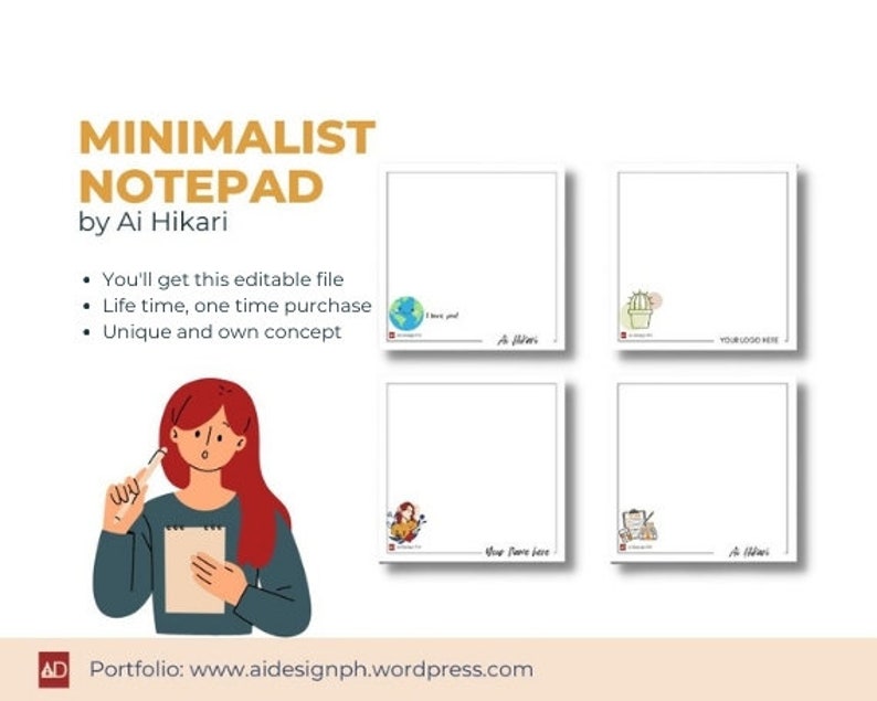 6 Printable Square Notepad Customizable Template in Canva Minimalist ...
