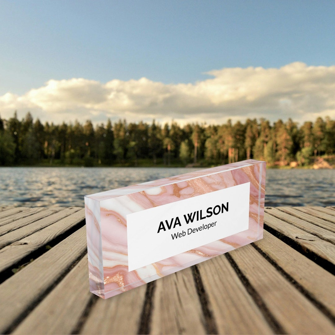 Personalized Acrylic Glass Block Name Plate, Modern Office Accessory - Etsy