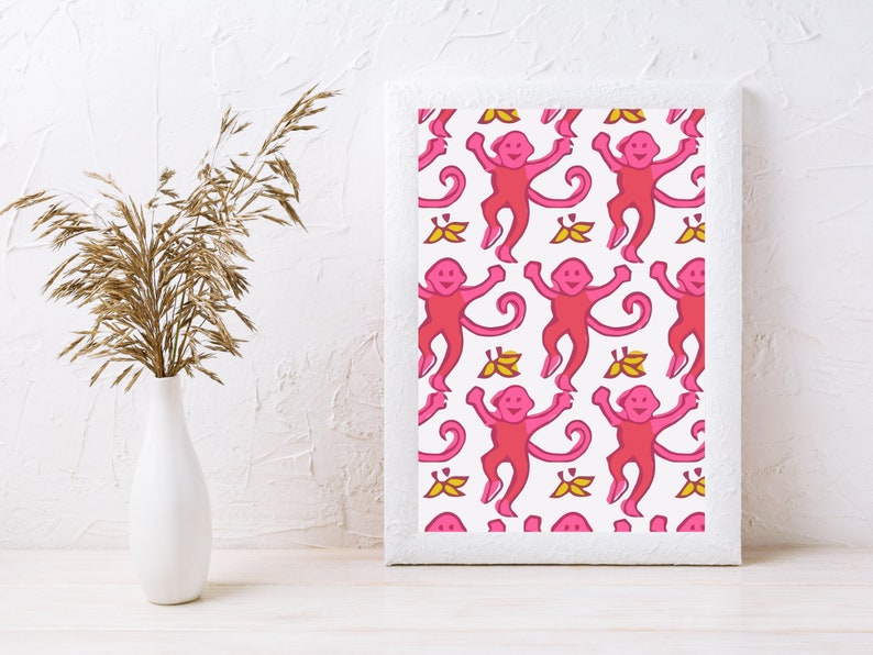 Preppy Pink Monkey, Digital Download, Preppy Print, Wall Art, PDF ...