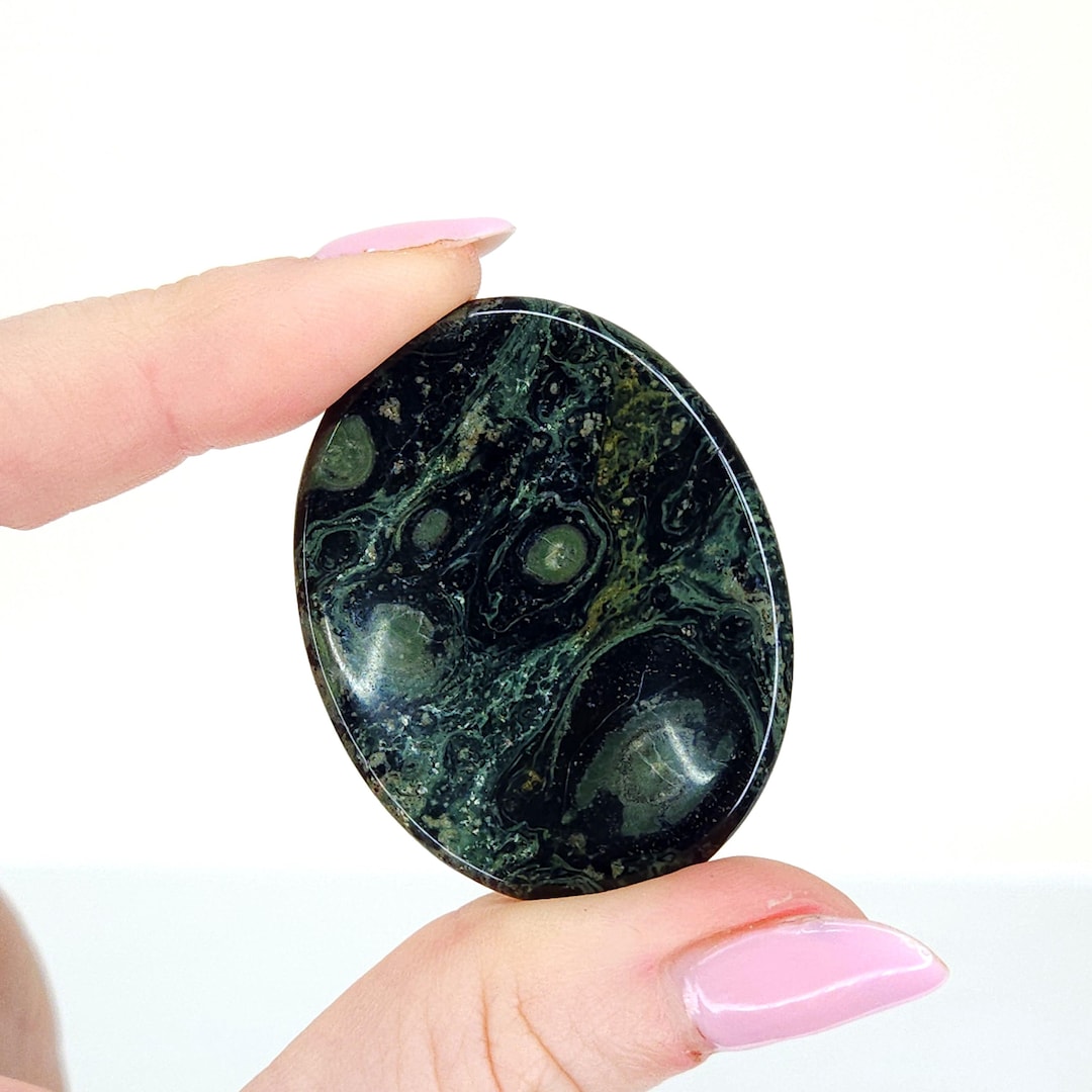 Kambaba Jasper Worry Stone, Thumb Stone, Deep Green Orbicular ...