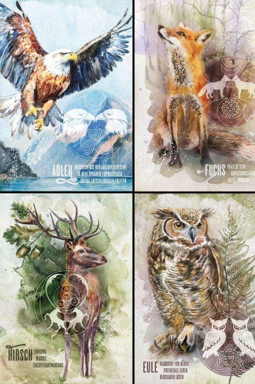 Power Animal Cards Owl Eagle Deer Fox - Etsy
