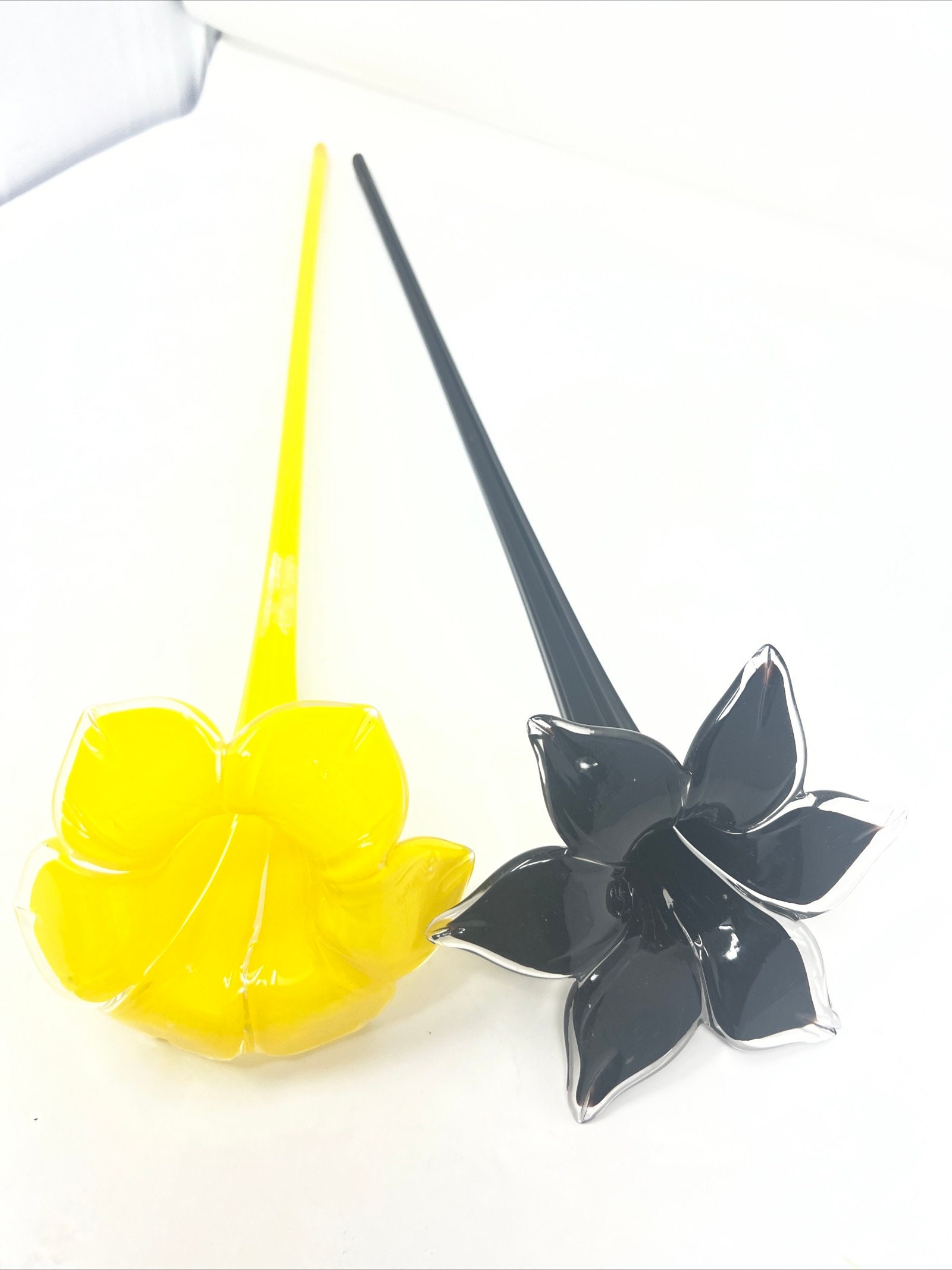 Vintage Murano Style Long Stem Hand Blown 19 Large Glass Flowers Lot of ...