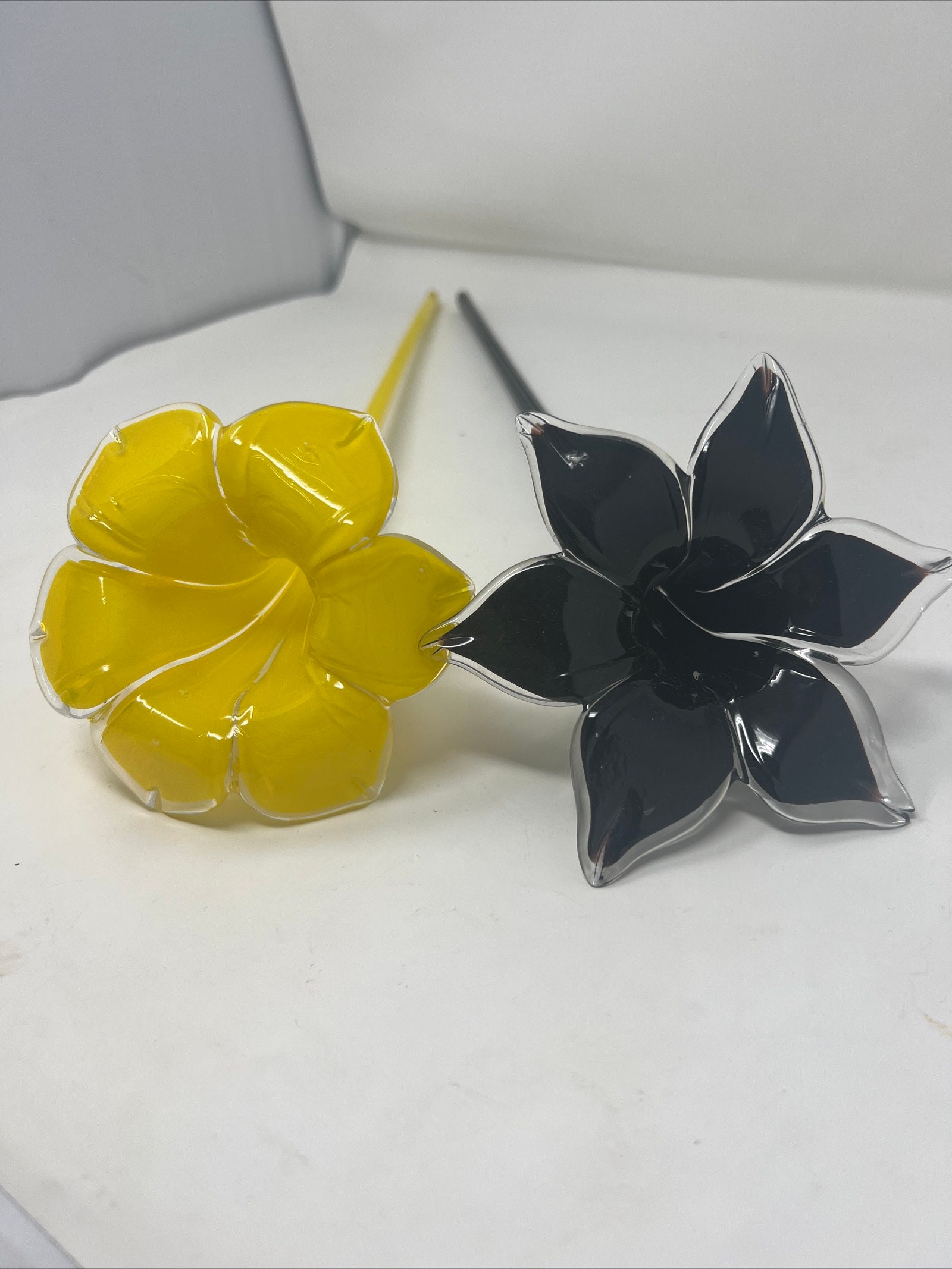 Vintage Murano Style Long Stem Hand Blown 19 Large Glass Flowers Lot of ...