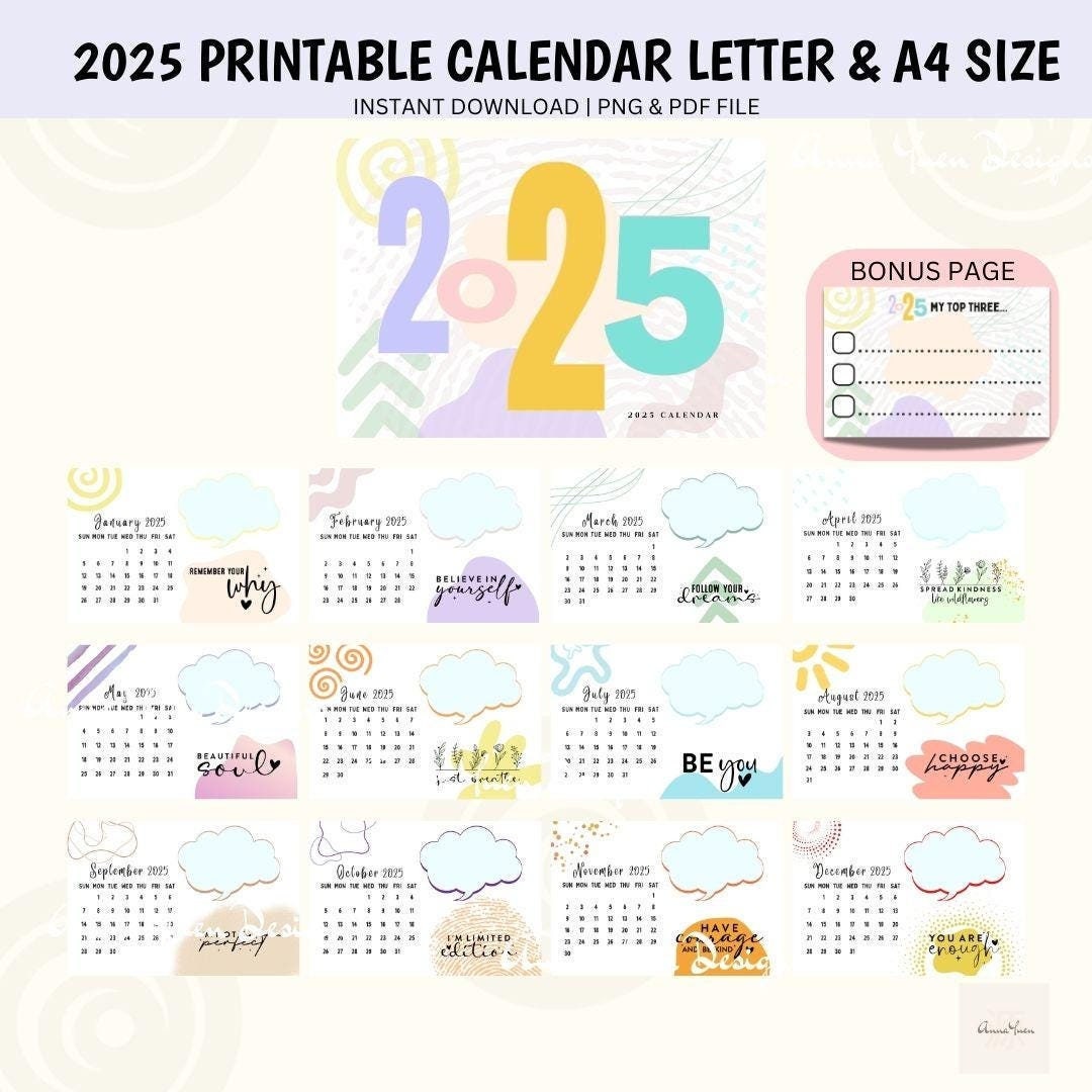 Printable Calendars, Monthly Calendars, 2025 Calendars, Self Love ...