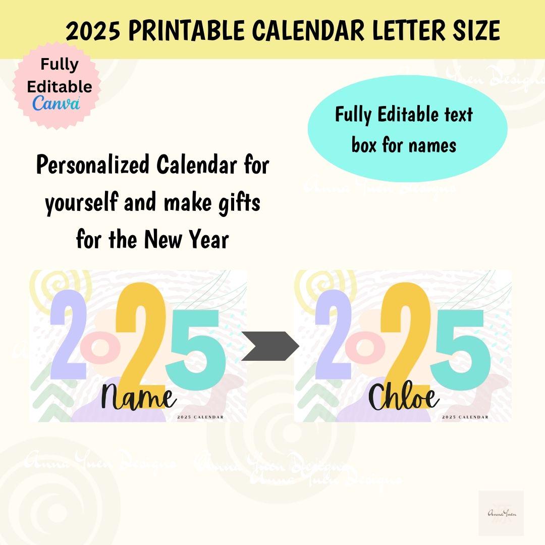 Editable 2025 Calendar Template, Custom Design for Canva, Printable ...