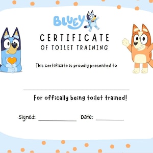 Bluey Toilet Training Certificate Instant PDF Printable - Etsy Australia
