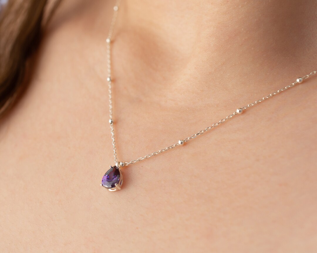 February Necklace Birthstone, Amethyst Silver Necklace, Ball Chain ...