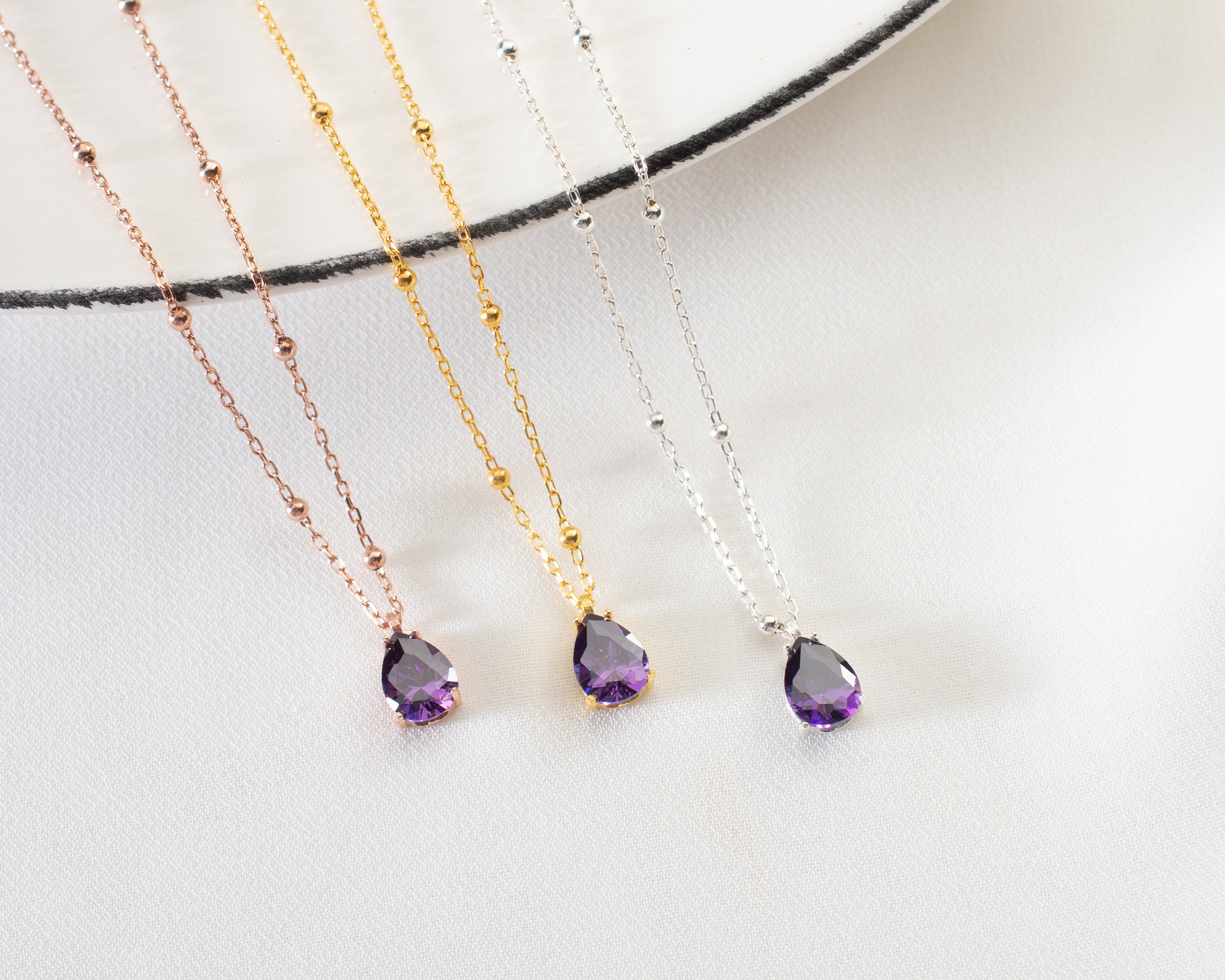 February Necklace Birthstone, Amethyst Silver Necklace, Ball Chain ...