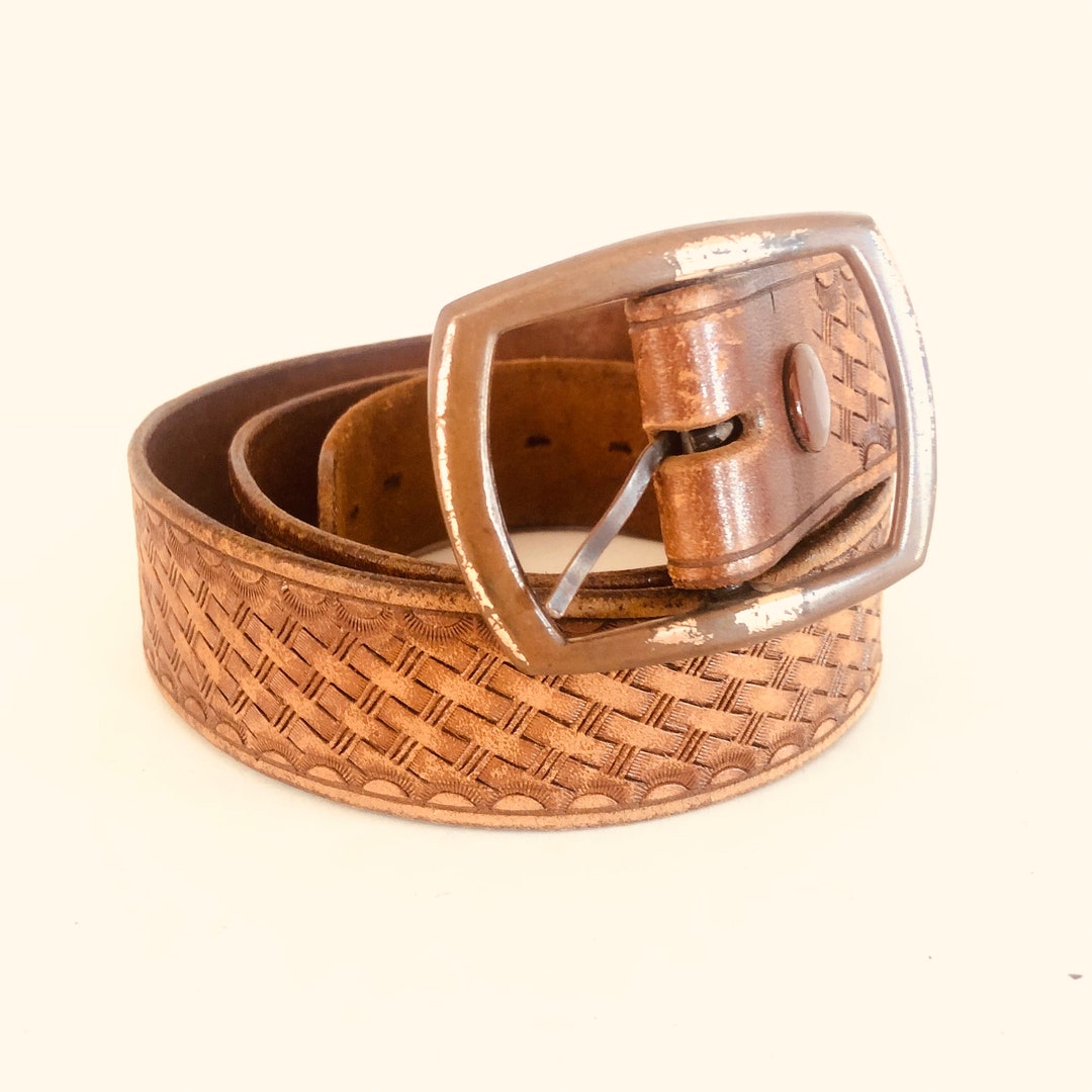 1970s Vintage Full Grain Leather Hand Tooled Belt Hand Carved Leather ...