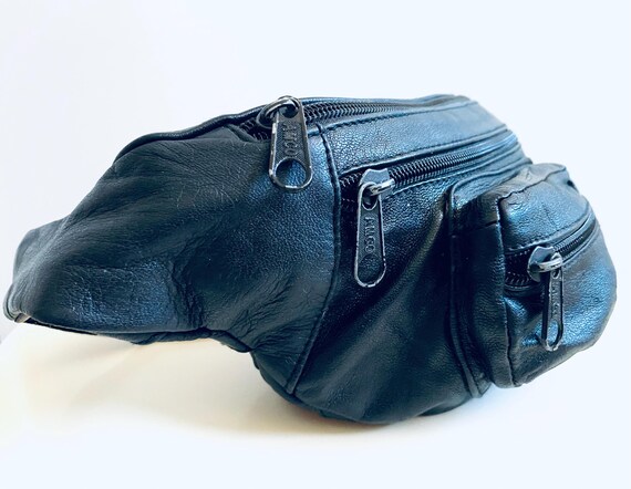 90s Vintage Black Patchwork Leather Bum Bag: Adjustab… - Gem