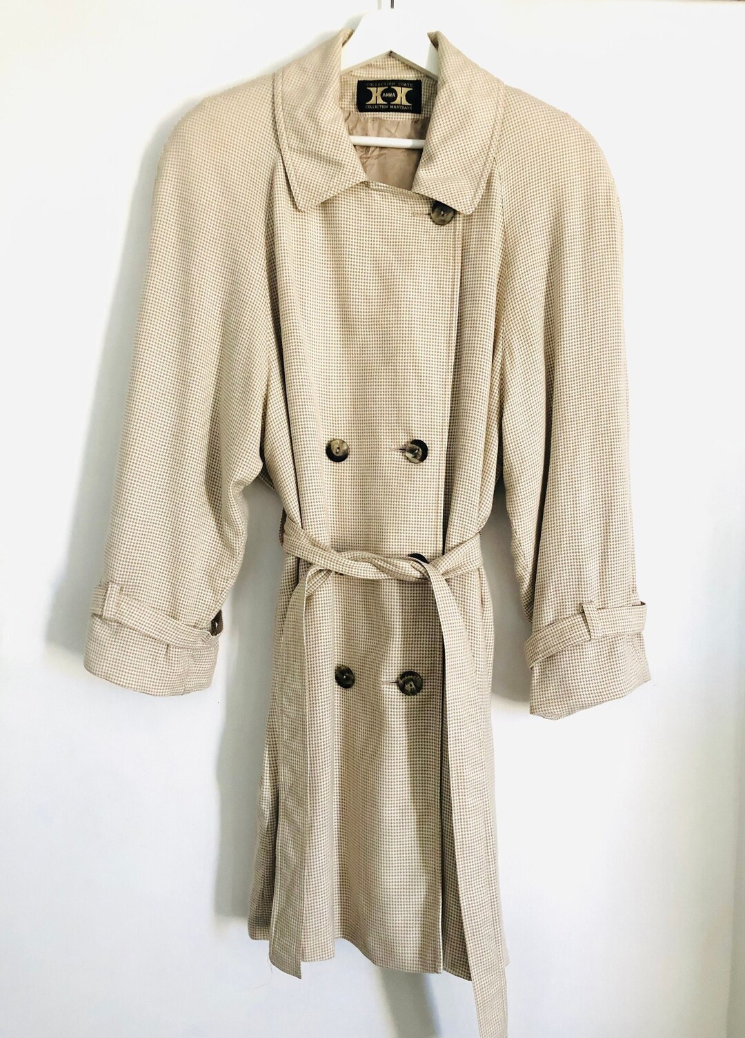1980s Vintage Wool Trench Coat 80s Classic Trench Coat Vintage Checked ...