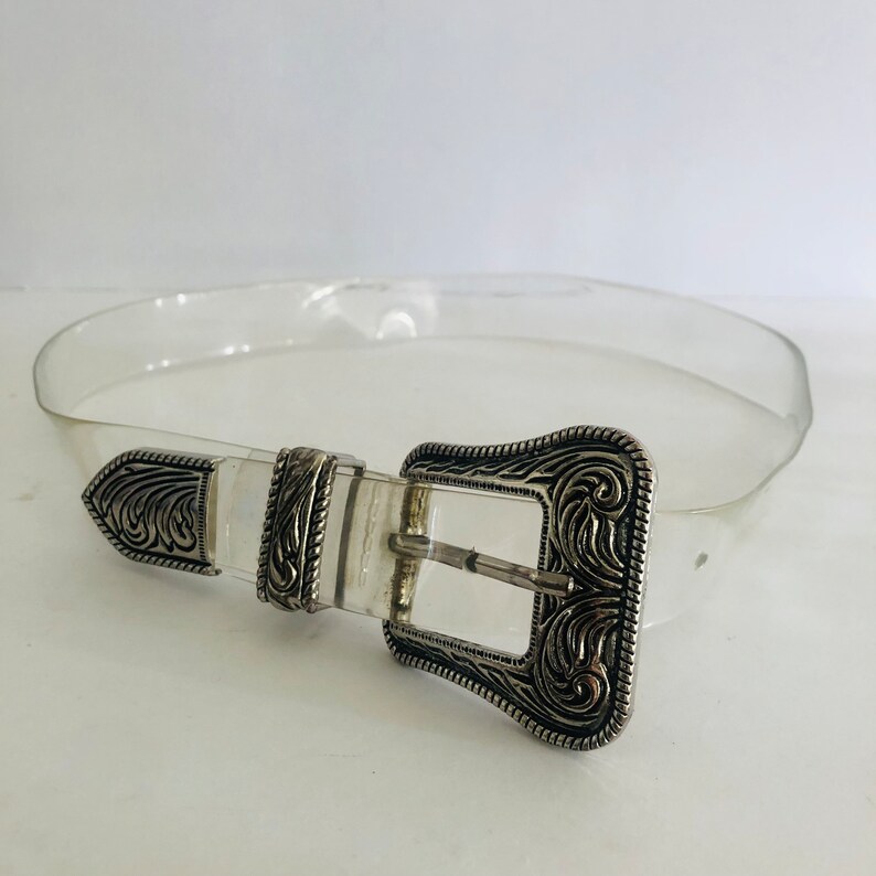 1980s Vintage Clear Plastic Statement Belt With Silver Frame Buckle ...
