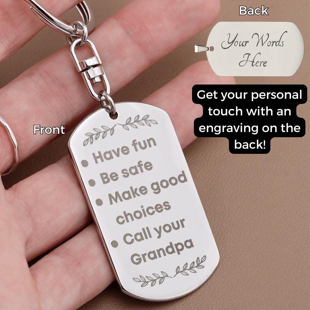 Engraved Dog Tag Keychain for Grandson From Grandpa, Personalized ...