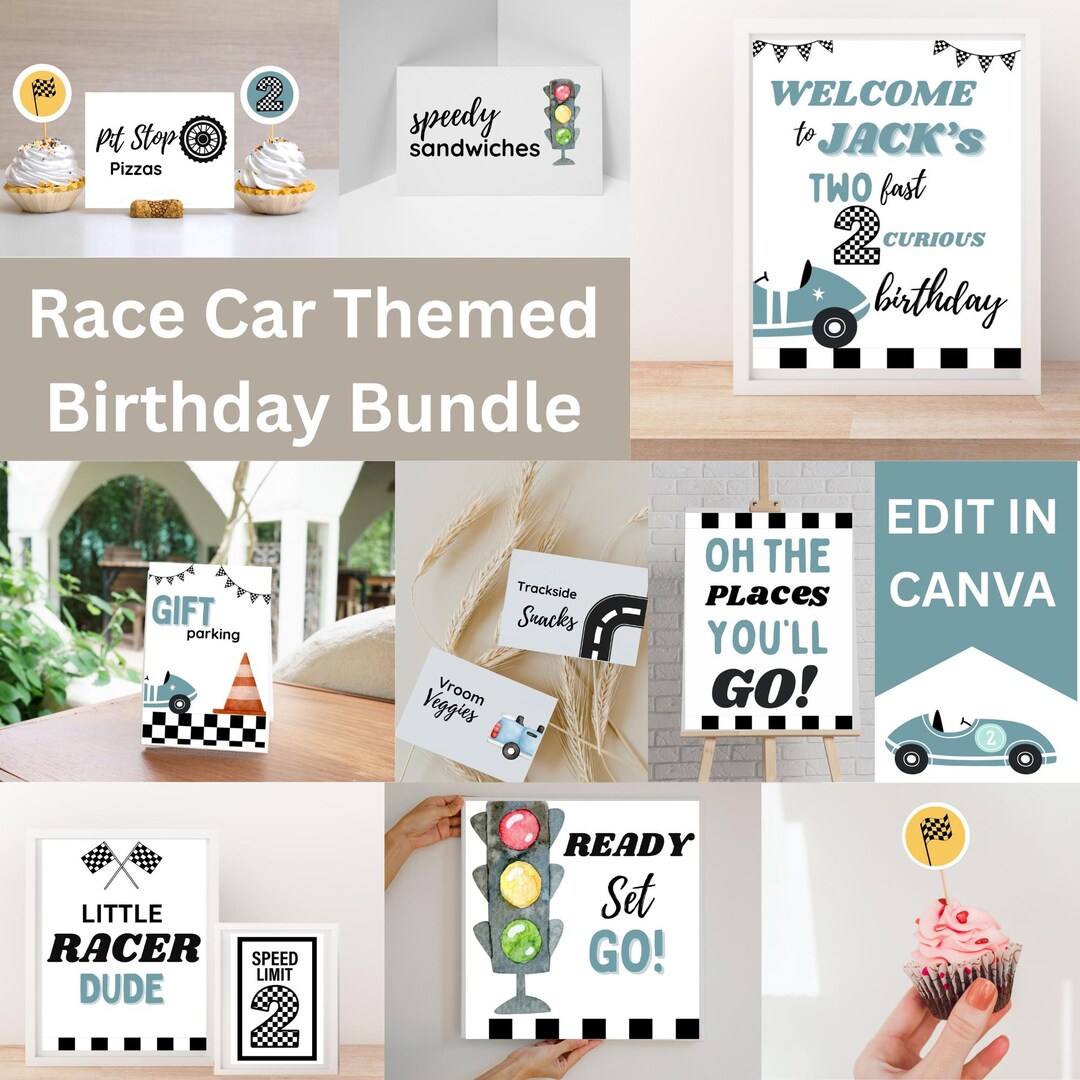 Editable Race Car Themed Kids Birthday Bundle,two Fast Theme,editable ...