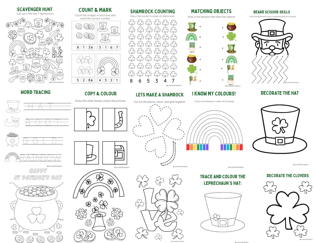 St Patricks Day Activity Sheets, Worksheet Bundle, 20 Preschool ...