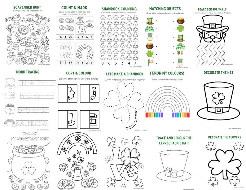 St Patricks Day Activity Sheets, Worksheet Bundle, 20 Preschool ...