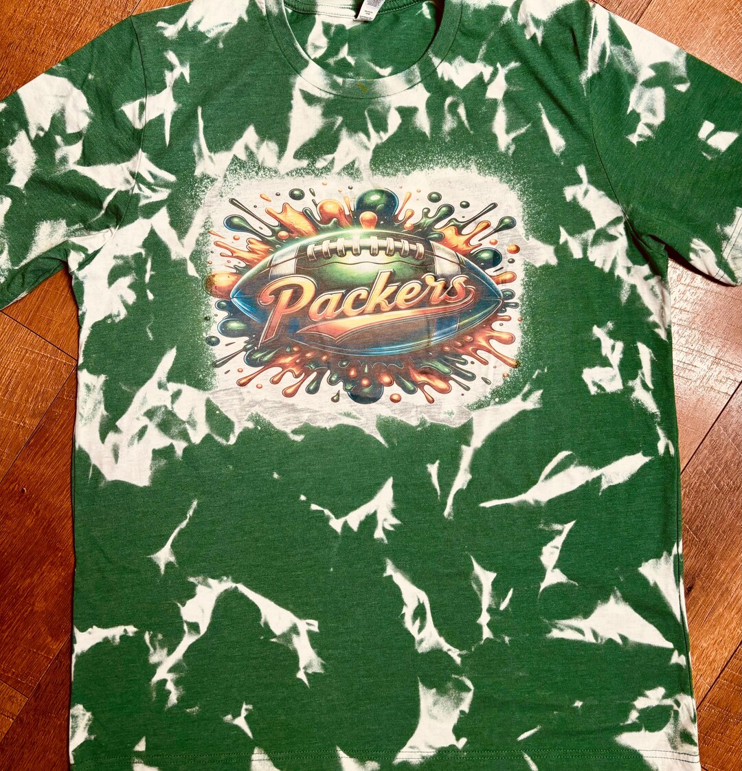 Green Bay Packers Bleached T-shirt Sublimation Bleached Shirt Green Bay ...