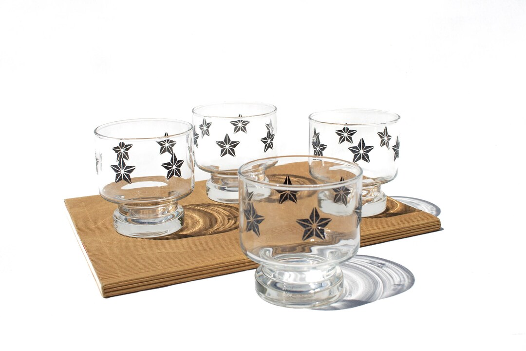 Set of 4 Lowball MCM Star Pattern Glasses, Retro Barware, Rocks Glasses ...