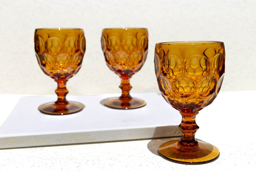 Set of 3 Vintage Imperial Glasses, Provincial Amber Goblets, Water ...
