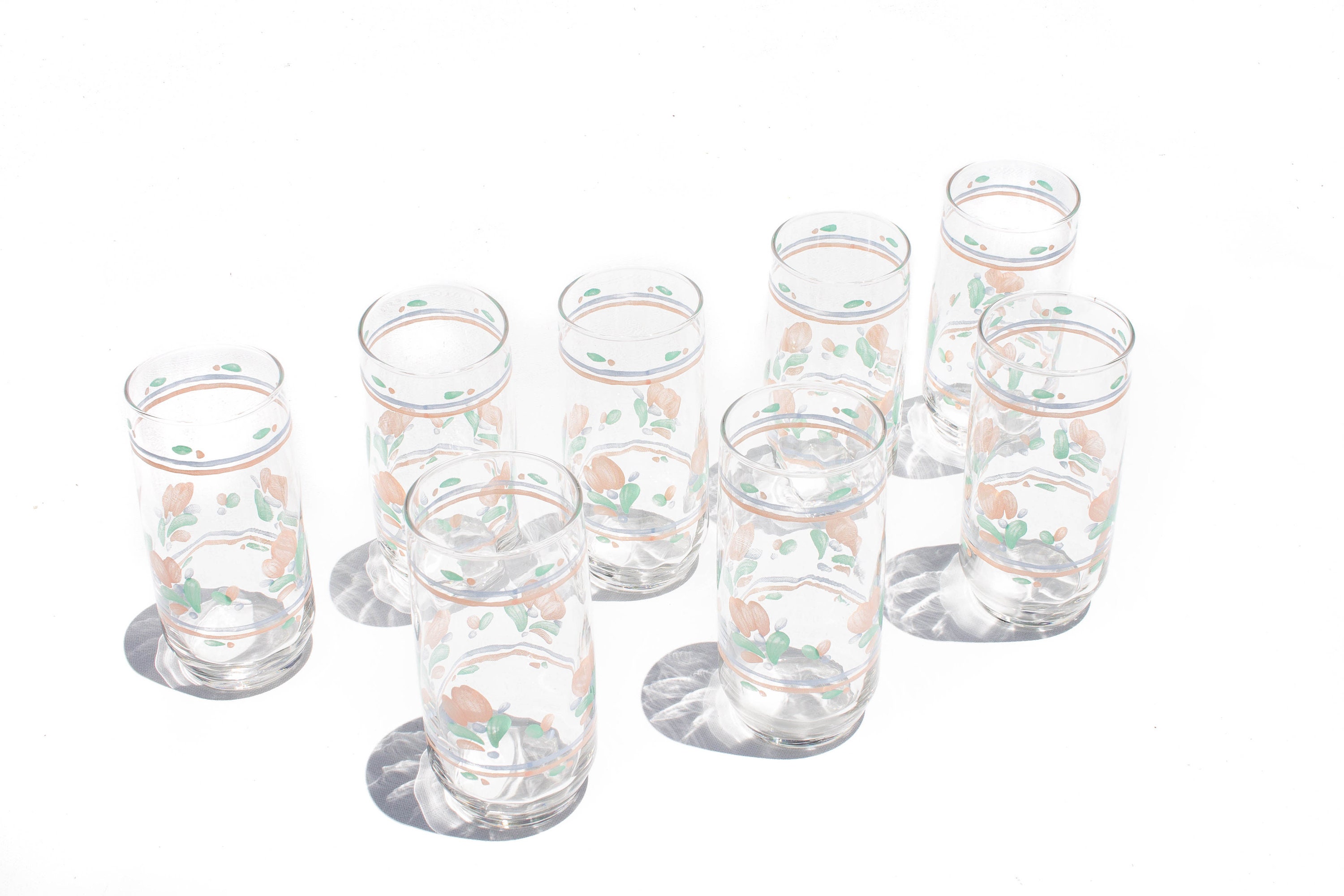 Set of 8 Vintage Pfaltzgraff Pink Floral Glasses, Drinkware, Tumblers ...
