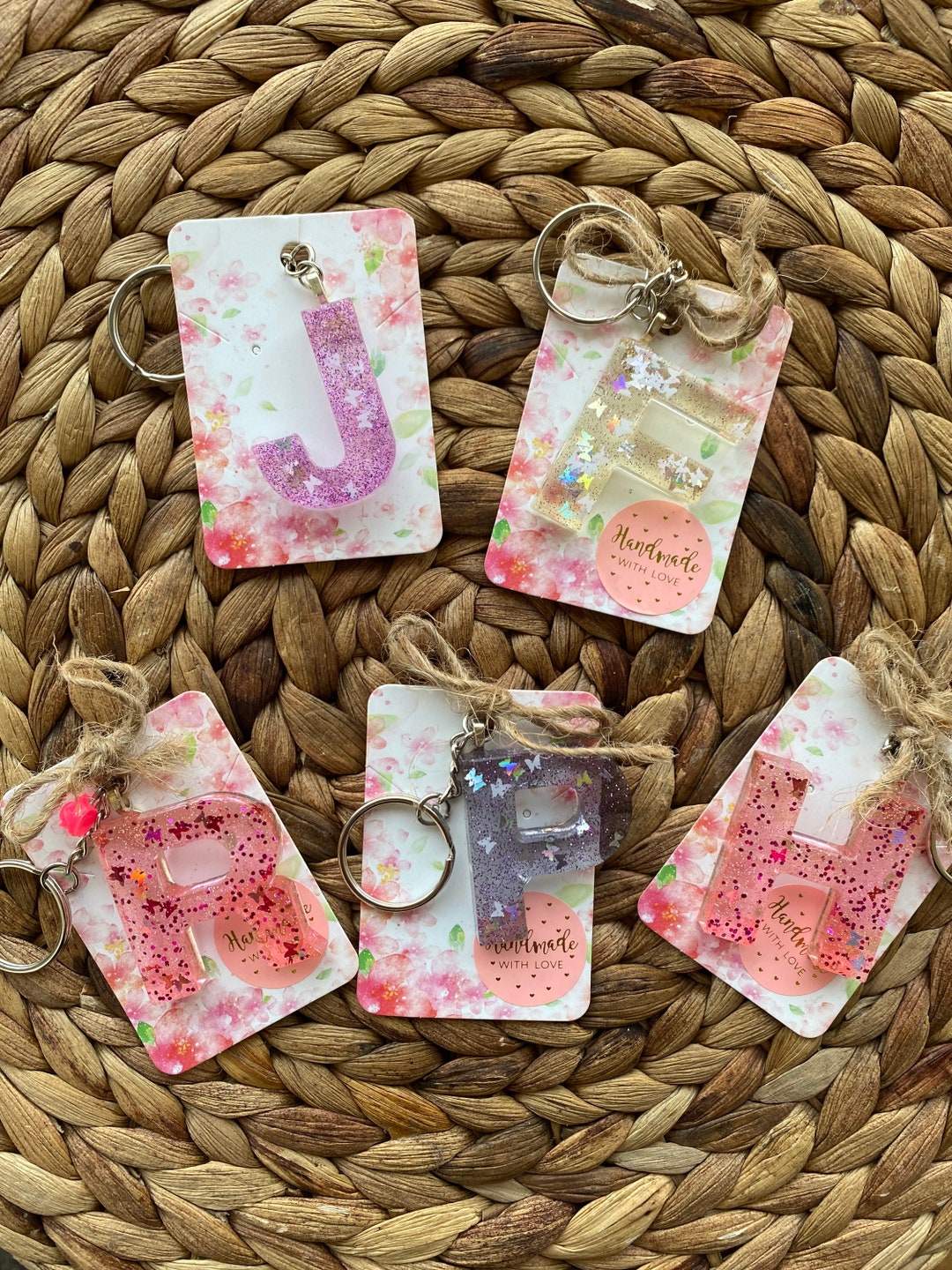 Handmade Pink Purple Butterfly Initial Keychains - Etsy