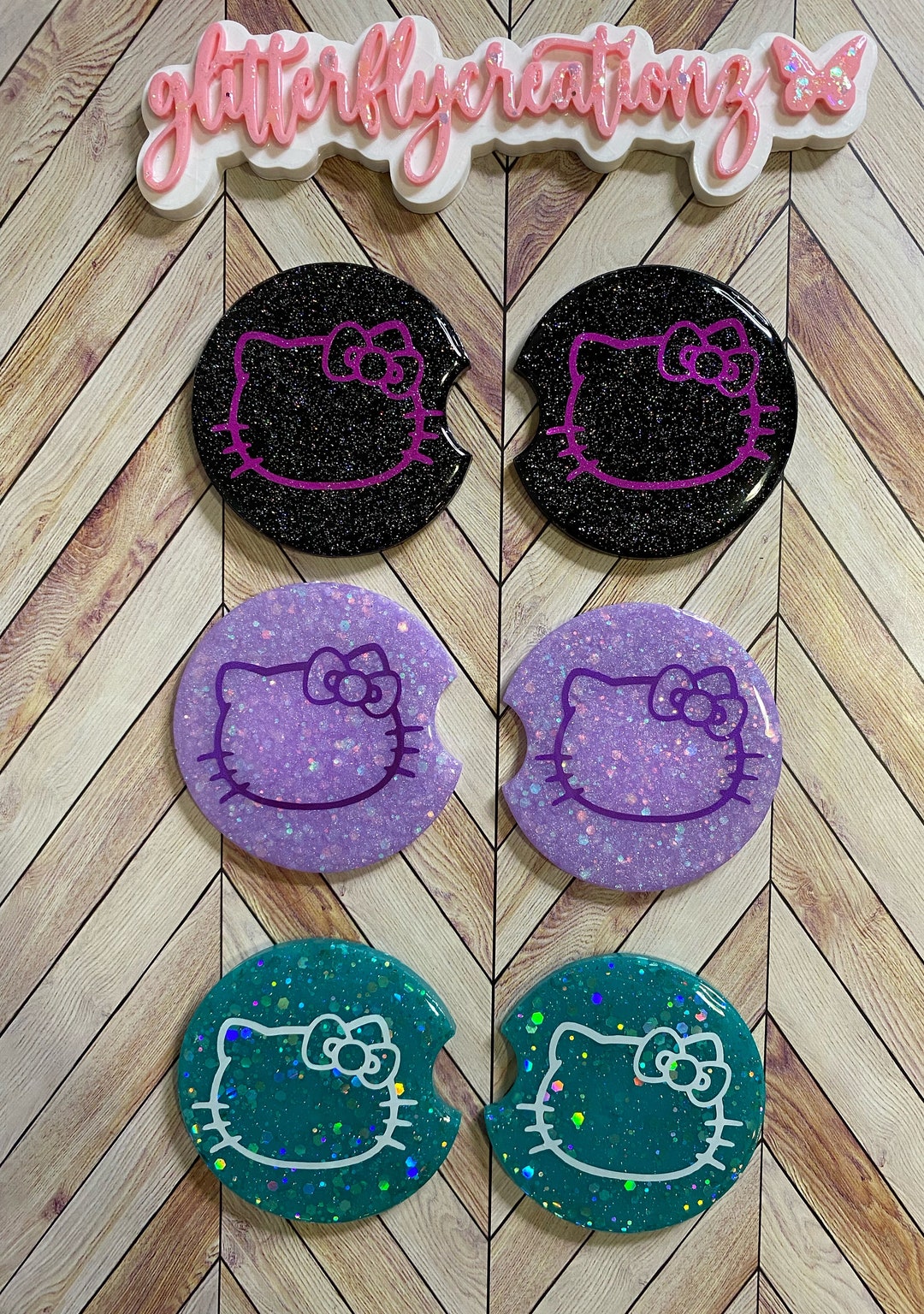 Resin Handmade Kawaii Kitty Car Coasters, Set of Two - Etsy