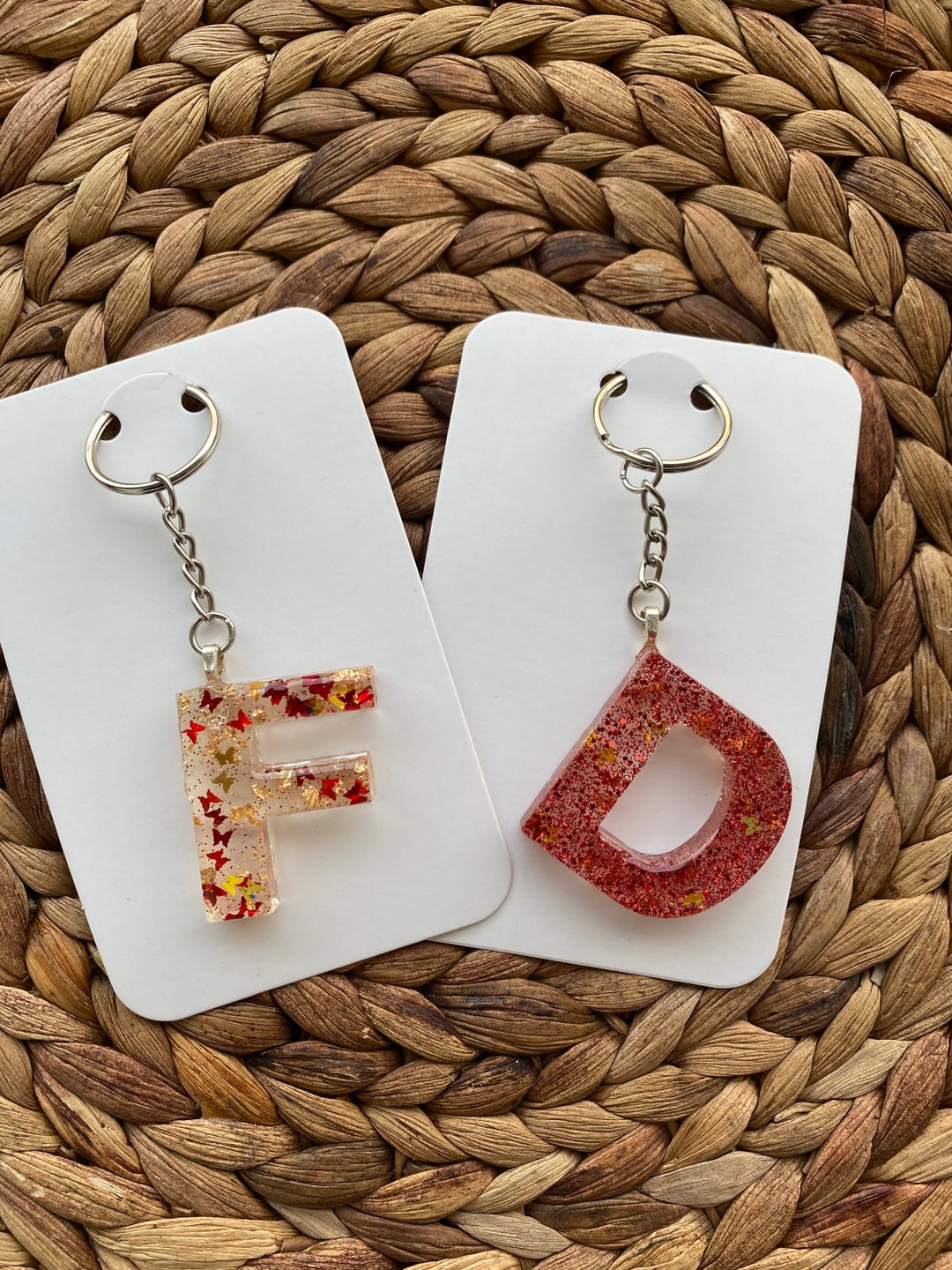 Red Initial Keychains L Resin Keychains L Gifts for Her - Etsy
