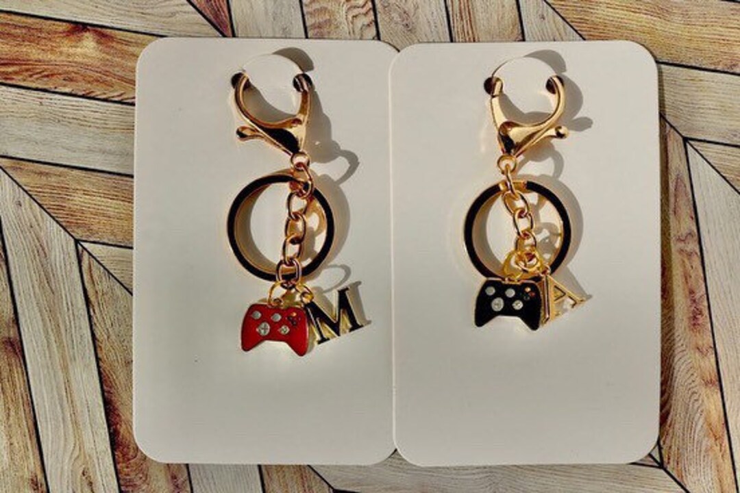 Initial Keychain, Gamer Inspired Charm Keychain, Gamer, Enamel Charms ...