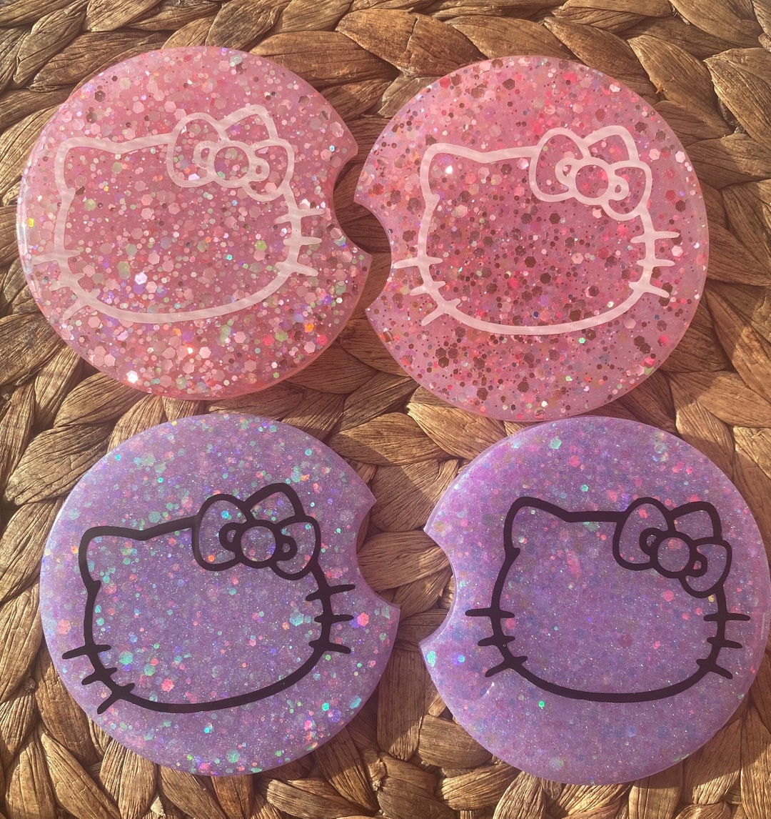 Resin Handmade Kawaii Kitty Car Coasters, Set of Two - Etsy