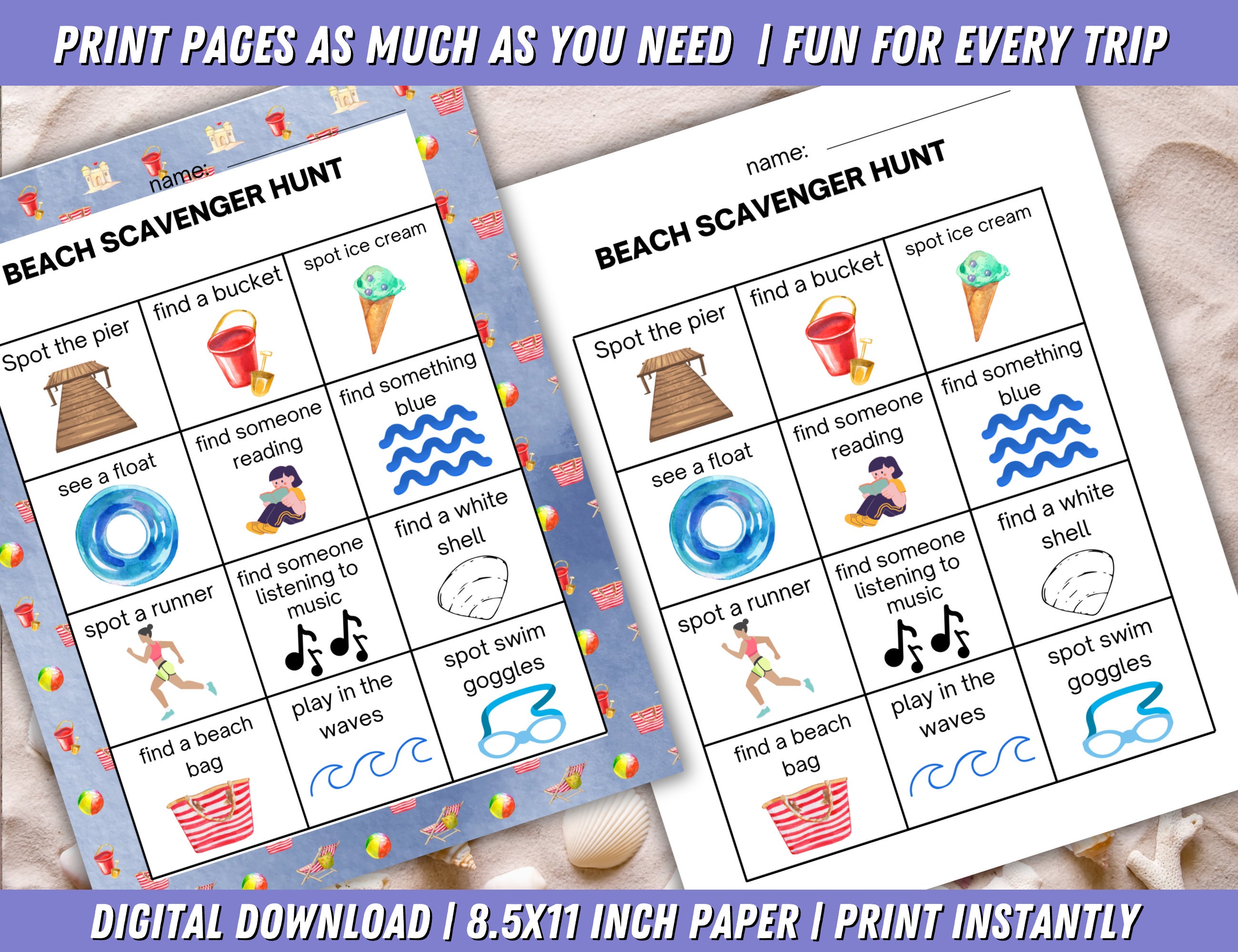 Printable Beach Scavenger Hunt for Kids Beach Themed Games - Etsy