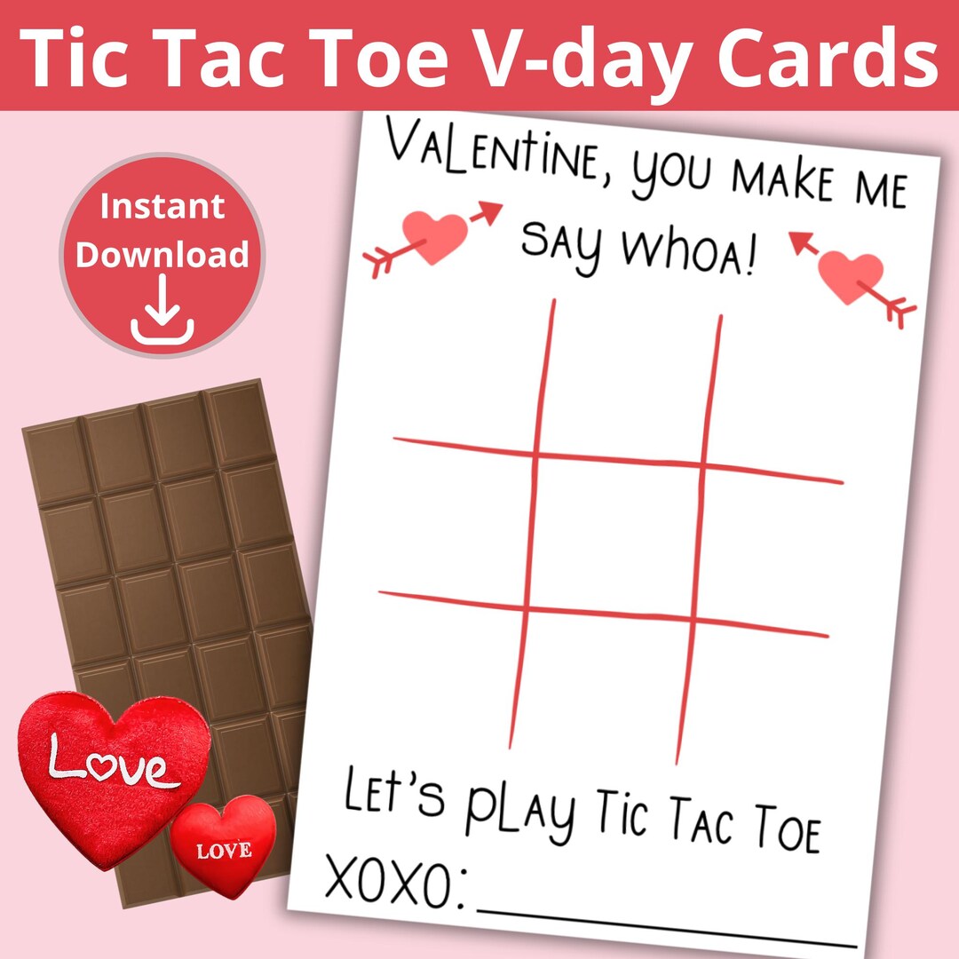 Tic Tac Toe Valentine Cards Printable for Kids, Classroom Valentine ...
