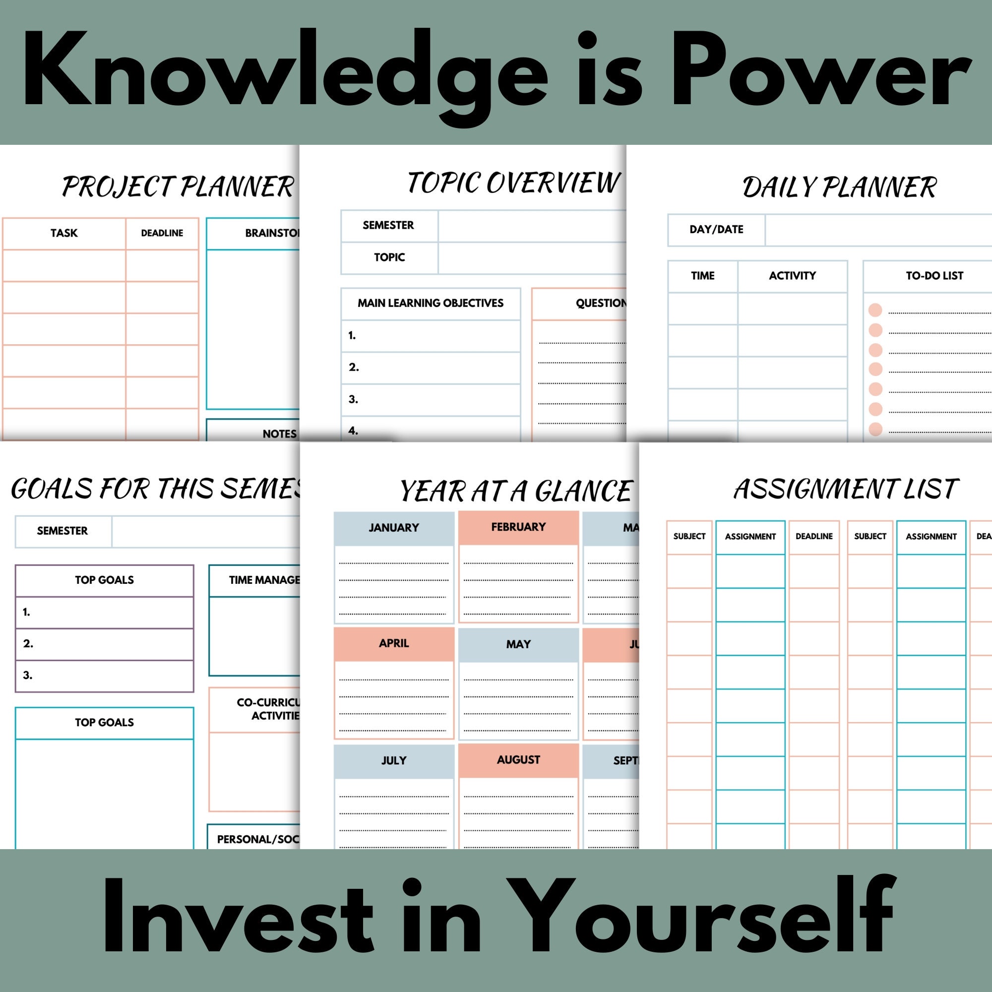 Watercolor Academic Planner Printable, Student Planner Printable ...