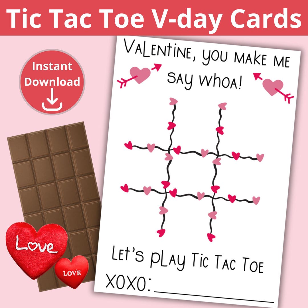 Tic Tac Toe Valentine Cards Printable for Kids, Classroom Valentine ...