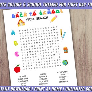 Back to School Word Search Printable | Kids Word Search Puzzle - Etsy